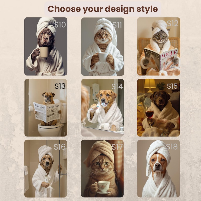 Custom Funny Pet Portrait | Personalized Cat & Dog Wall Art | Bathroom ...