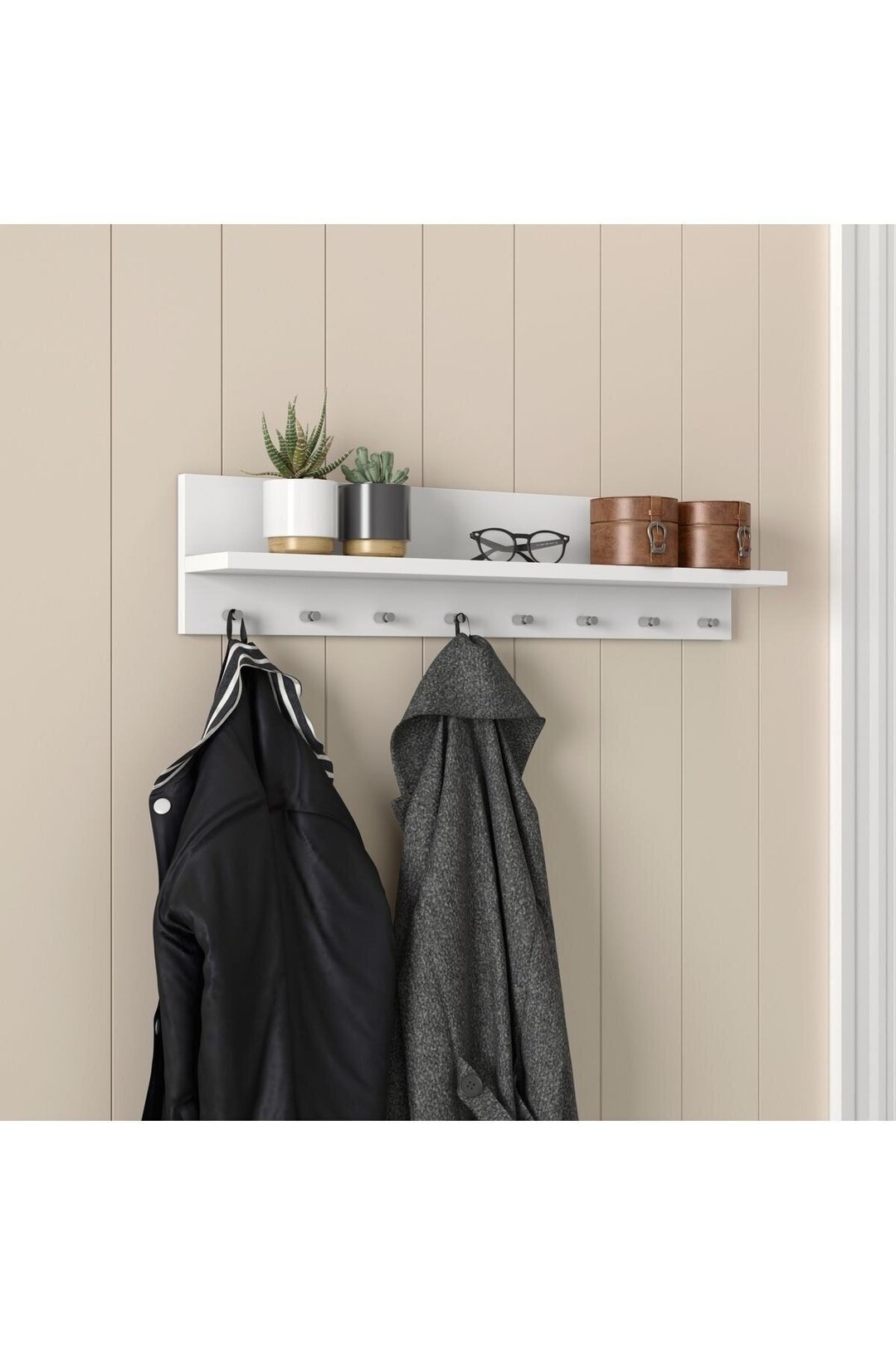 Wooden Floating Wall Shelf & Hanger - Etsy