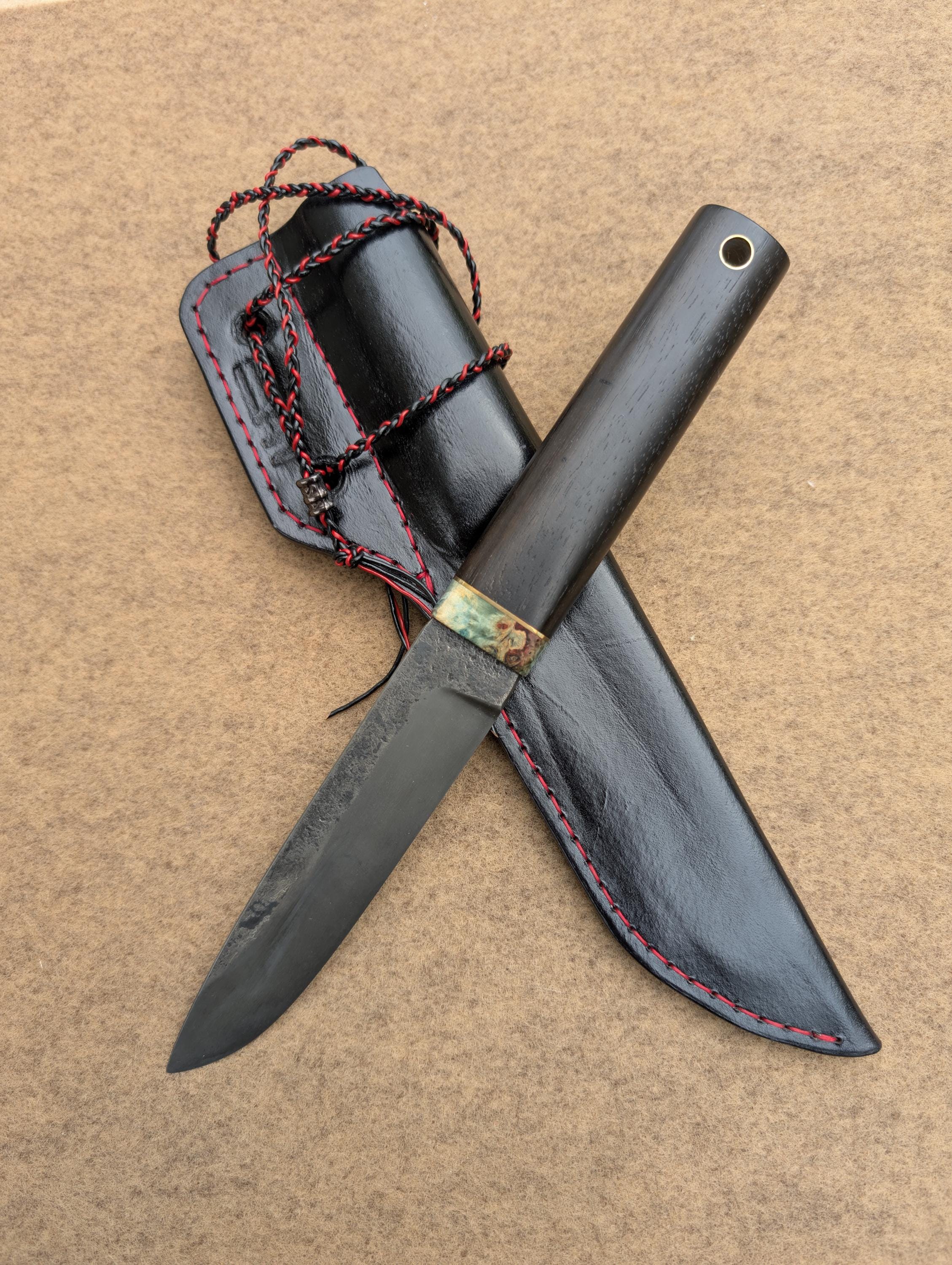 Hand-forged Yakut Knife With Black Handle & Sheath – Traditional ...