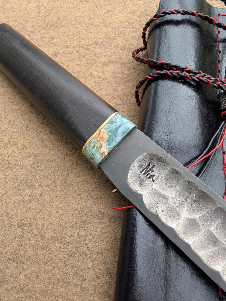 Hand-forged Yakut Knife With Black Handle & Sheath – Traditional ...