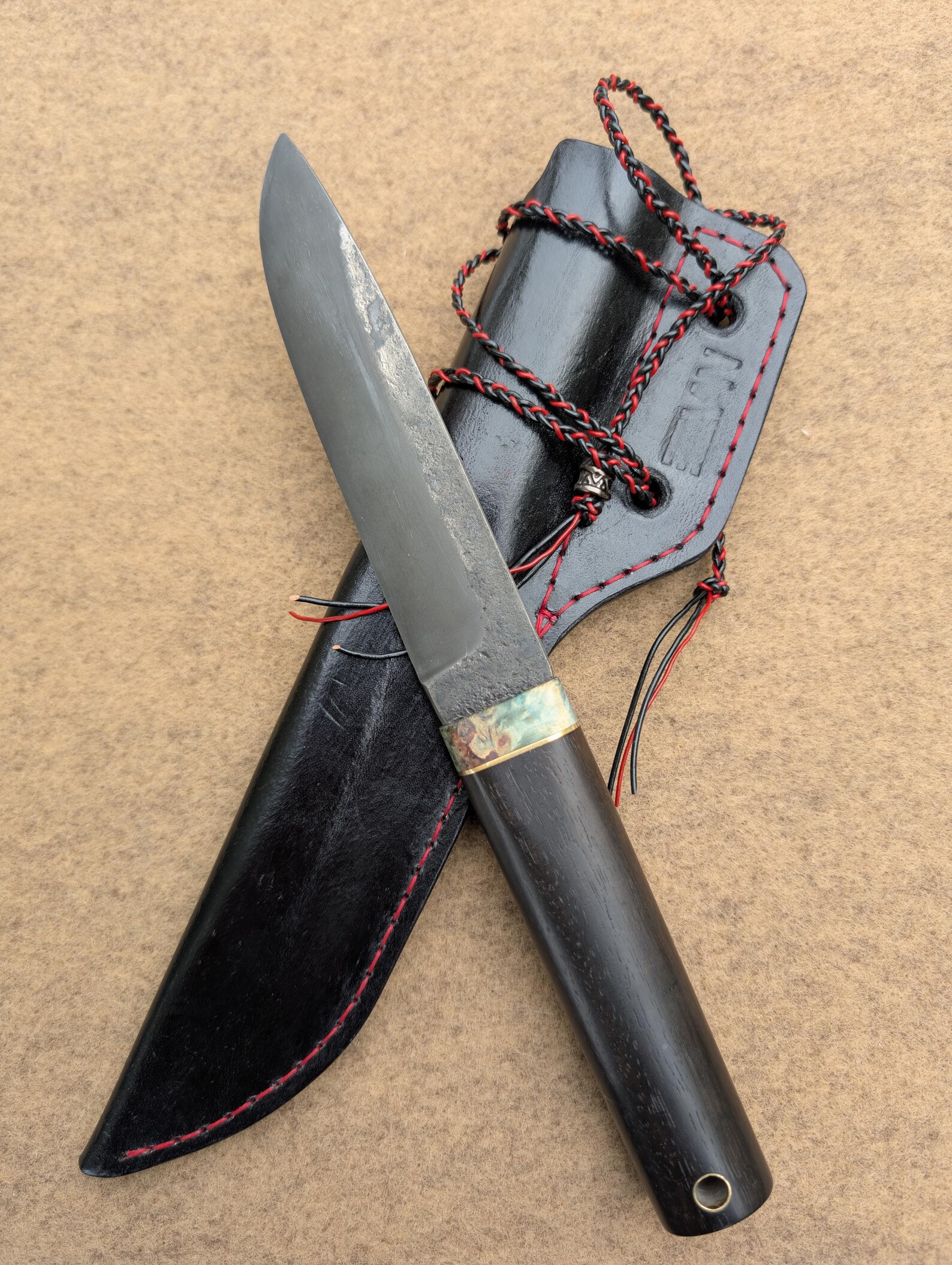 Hand-forged Yakut Knife With Black Handle & Sheath – Traditional ...