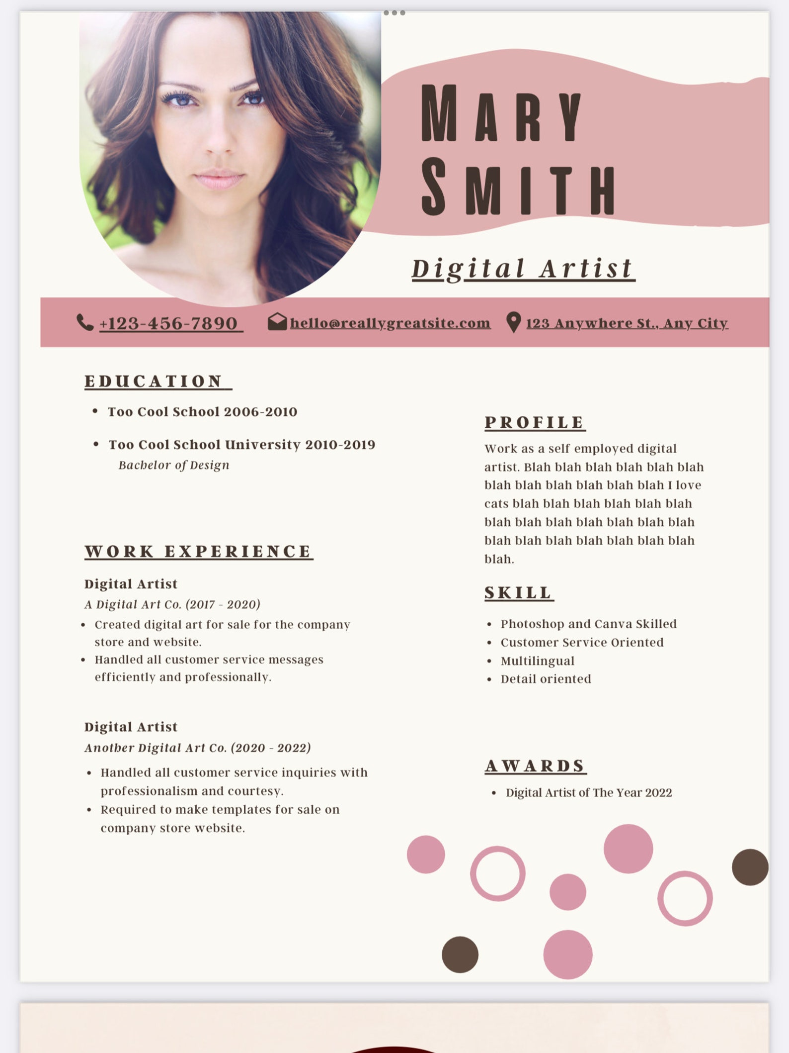 Five Girly Resume Templates CV Template Cute Woman Digital - Etsy