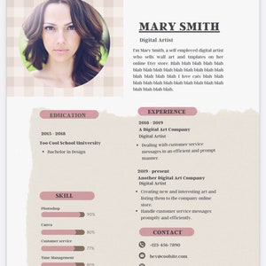 Five Girly Resume Templates CV Template Cute Woman Digital - Etsy