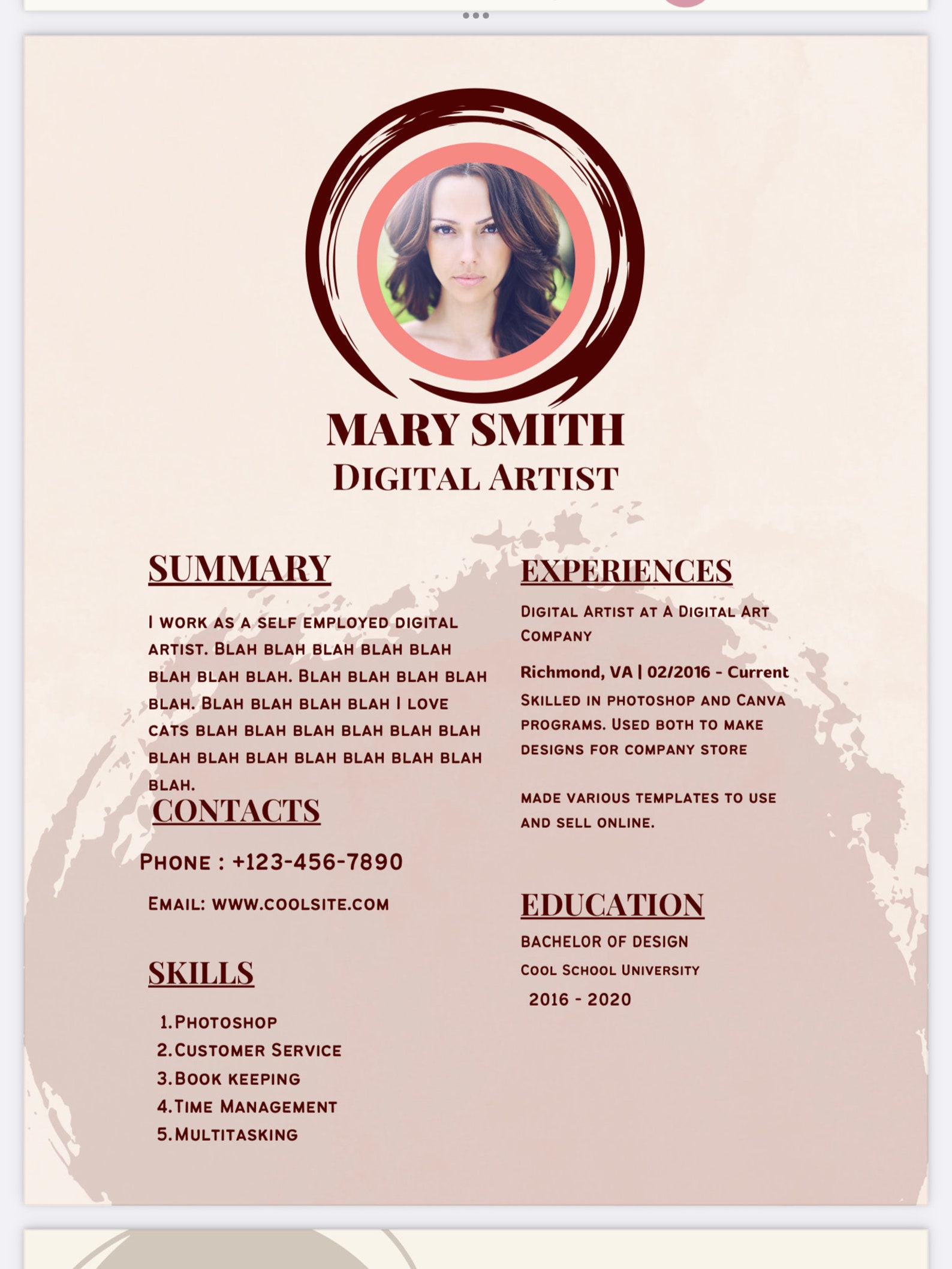 Five Girly Resume Templates CV Template Cute Woman Digital - Etsy