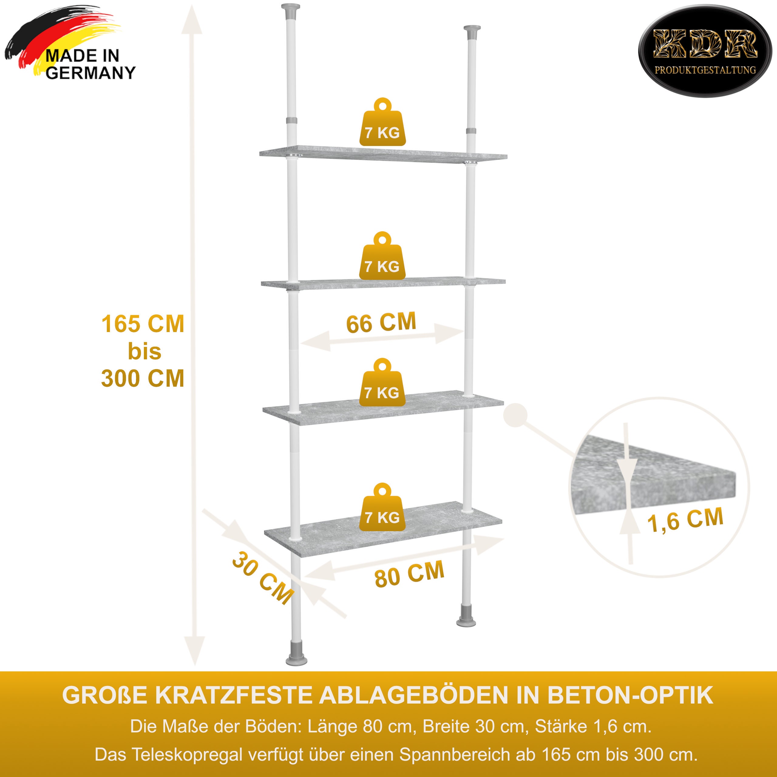 Telescopic Shelf in Concrete Look Clamp Shelf Shelf Without Drilling ...