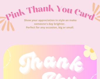 Pink Thank You Card - Etsy