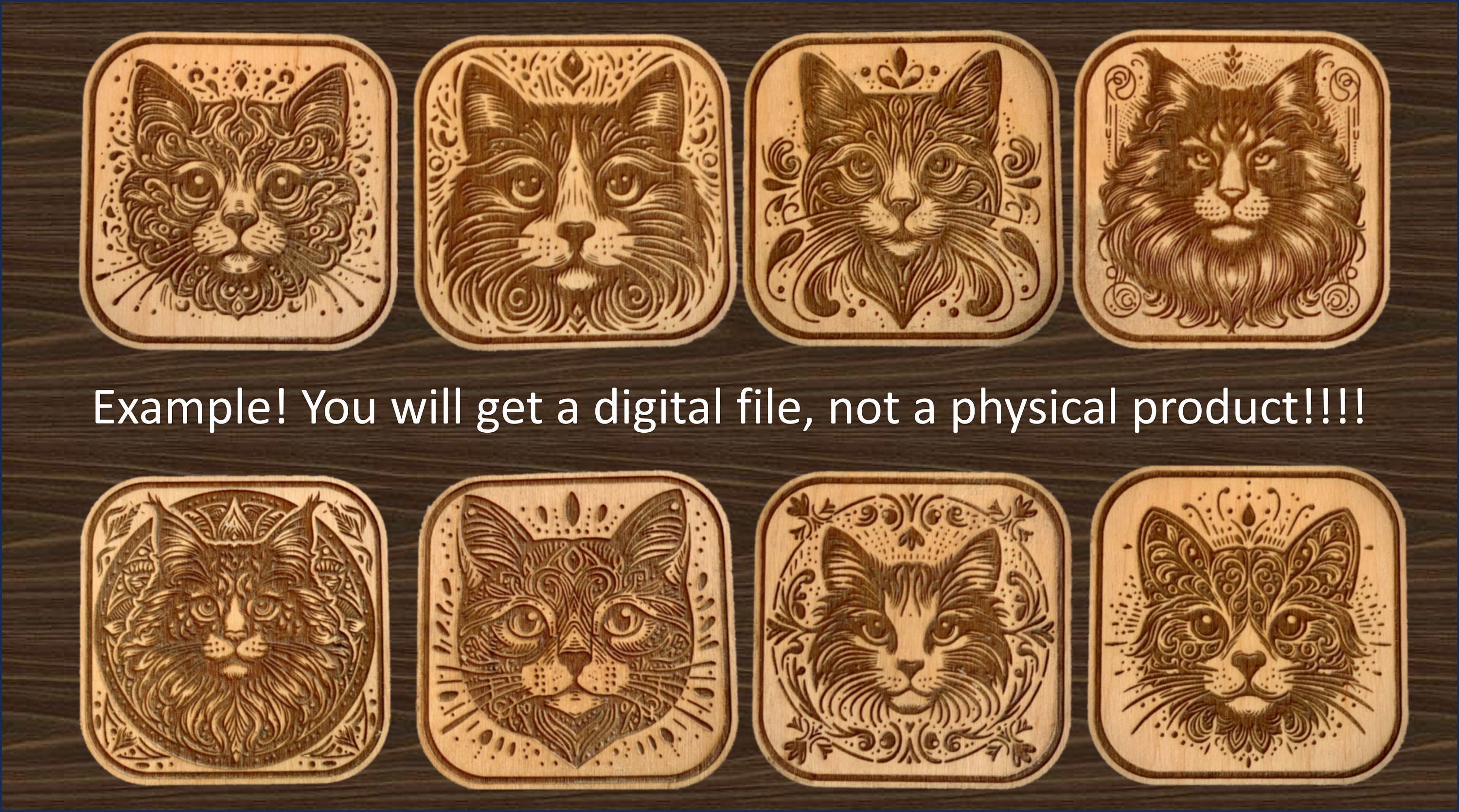 Cat Svg Set of 8 Coaster Motifs, Dxf, Svg, Ai, Pdf Lasercut, Glowforge ...