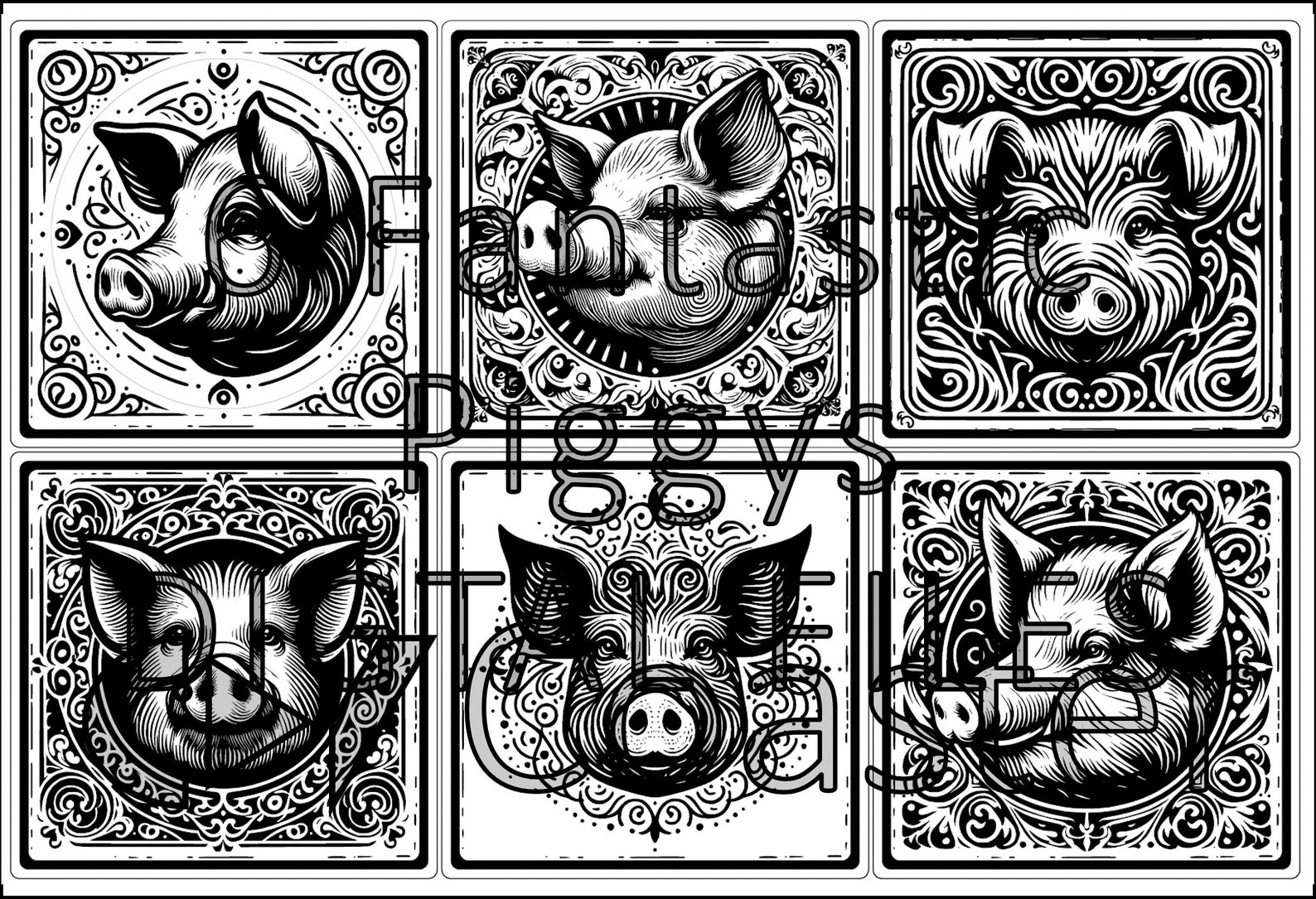 Pigs Svg - Set of 6 Coaster Motifs, Dxf, Svg, Ai, Pdf - Lasercut ...