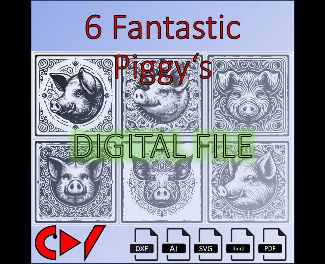Pigs Svg Set of 6 Coaster Motifs, Dxf, Svg, Ai, Pdf Lasercut, Glowforge ...