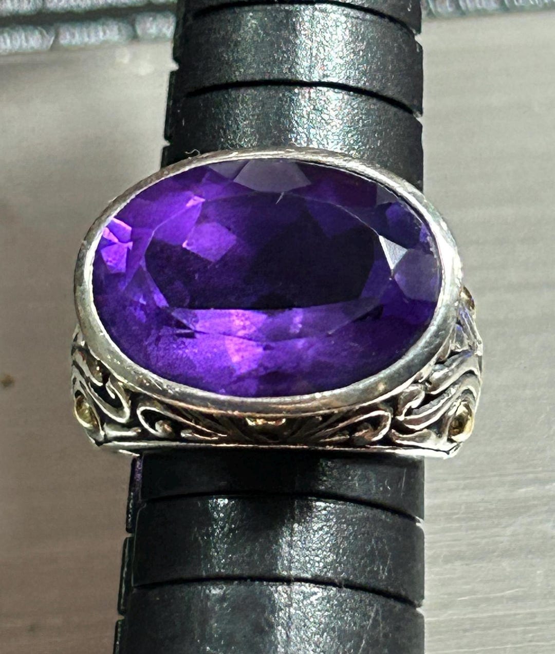 Vintage Samuel Benham Sterling Silver 18K Gold Amethyst Ring, Art Deco ...