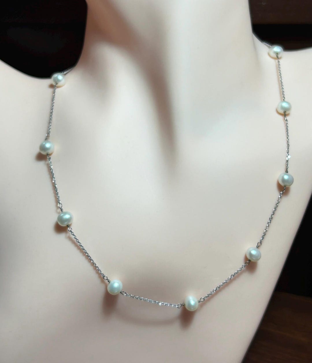 14k Solid White Gold RCI Designer Freshwater White Pearl Station ...