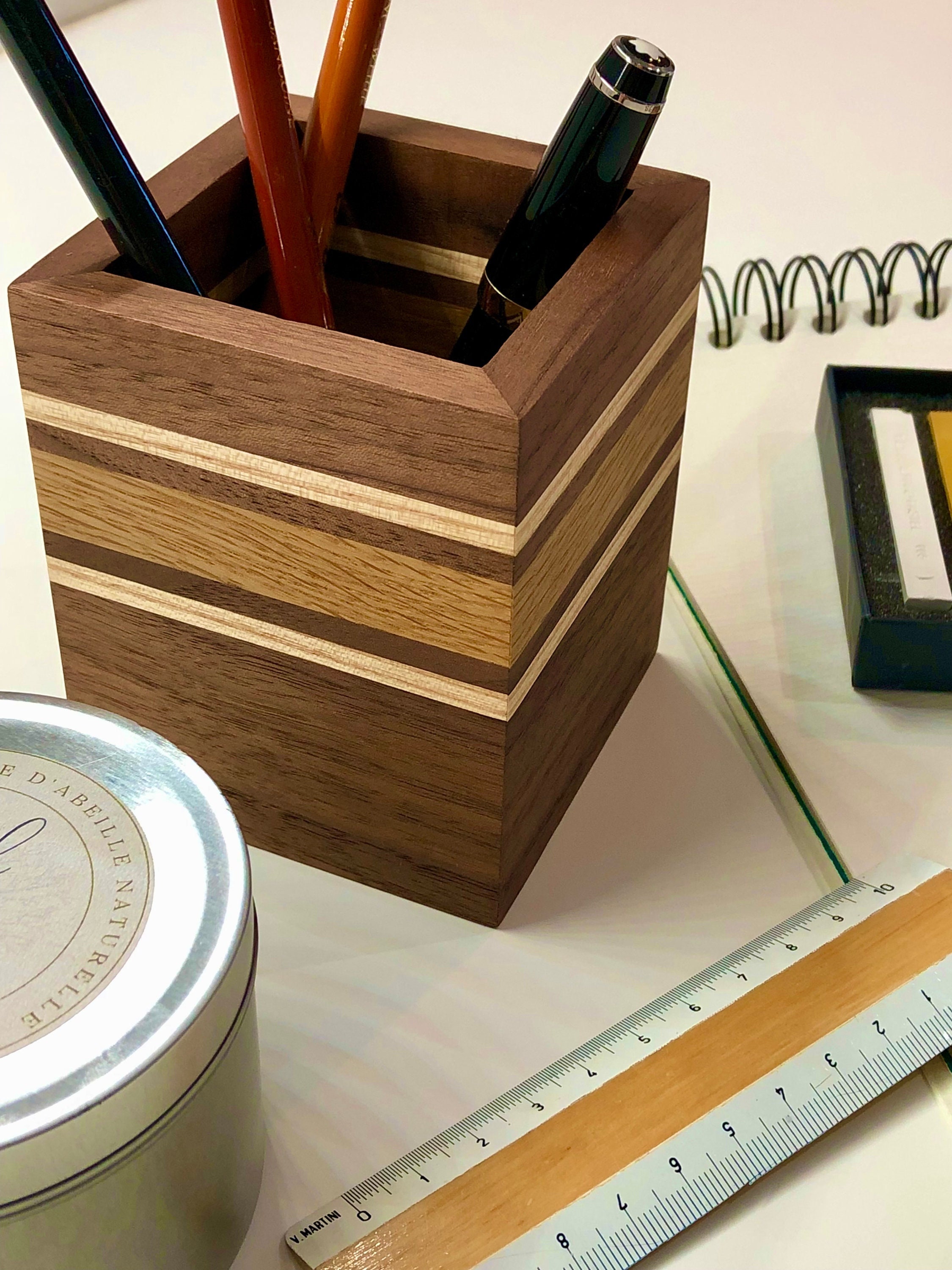 Handmade Solid Wood Pencil Pot, Desk Organizer, Walnut, Oak, Maple ...