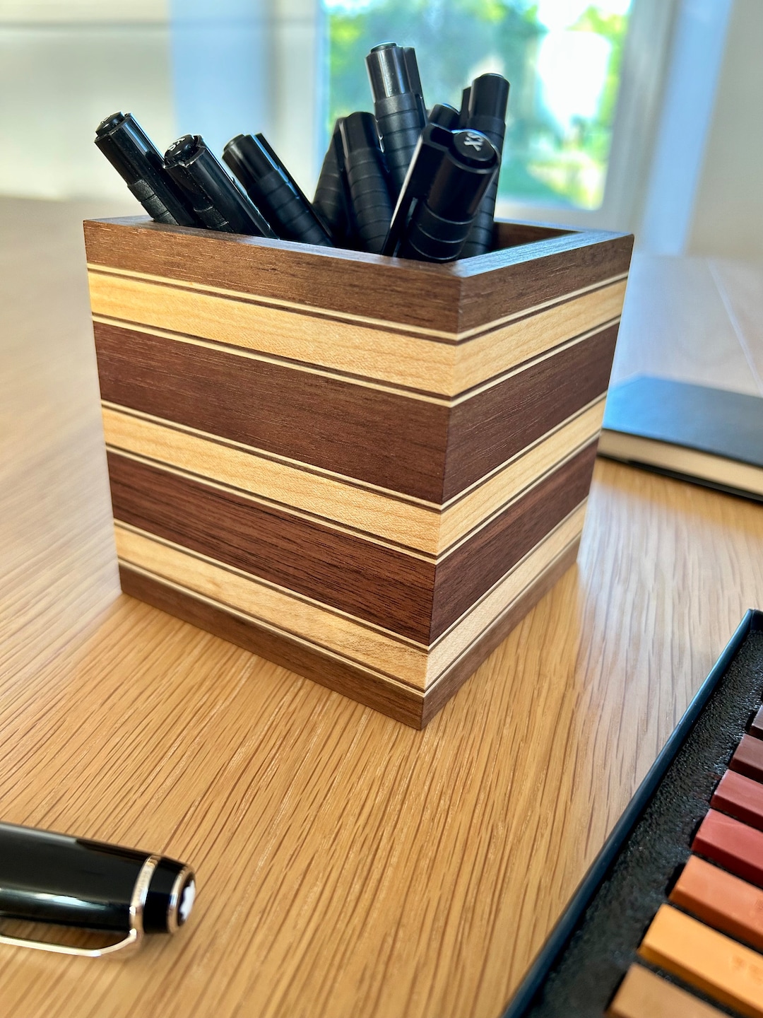 Handmade Wooden Pencil Pot, Minimalist Maple and Walnut Design, Desk ...