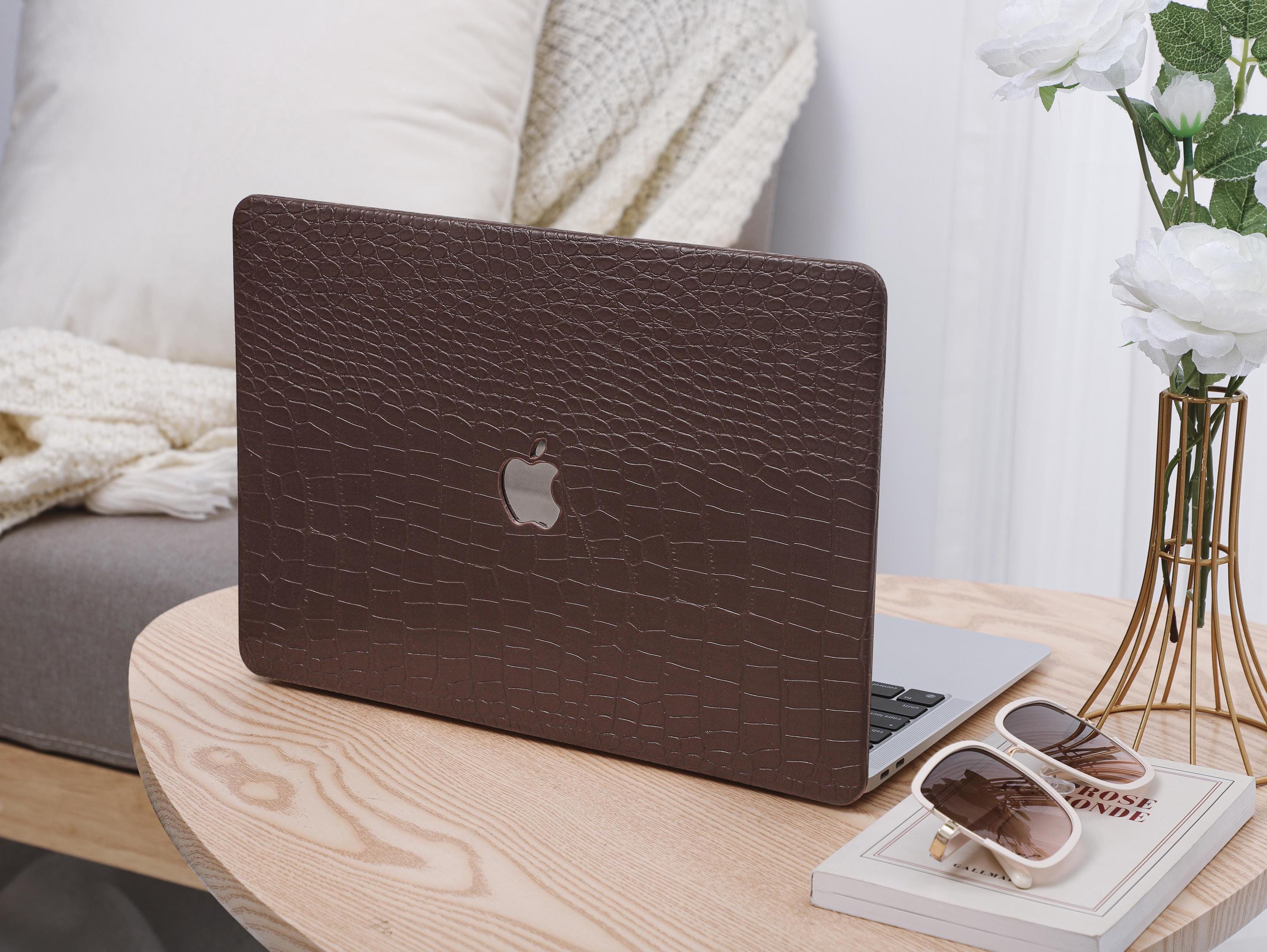 Dark Brown Crocodile Print Personalized Leather MacBook Pro 14 Case M1 ...