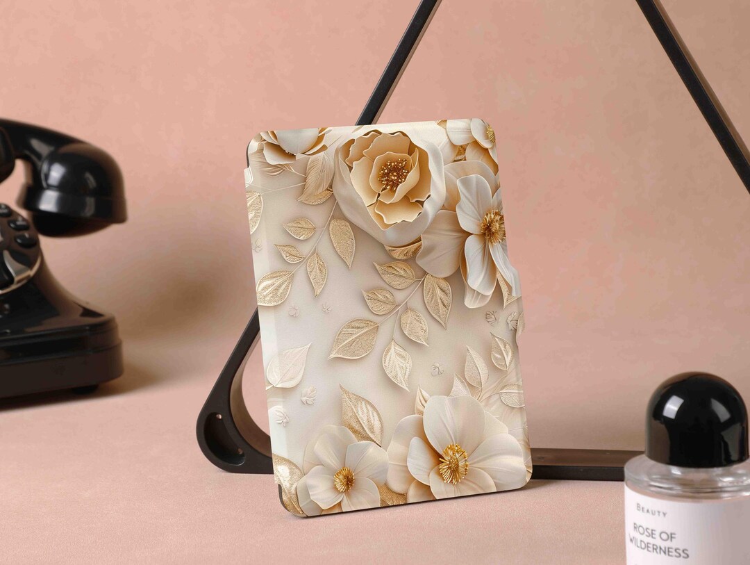 Gold Leaves Pattern Personalization Kindle Paperwhite Case, All-new ...