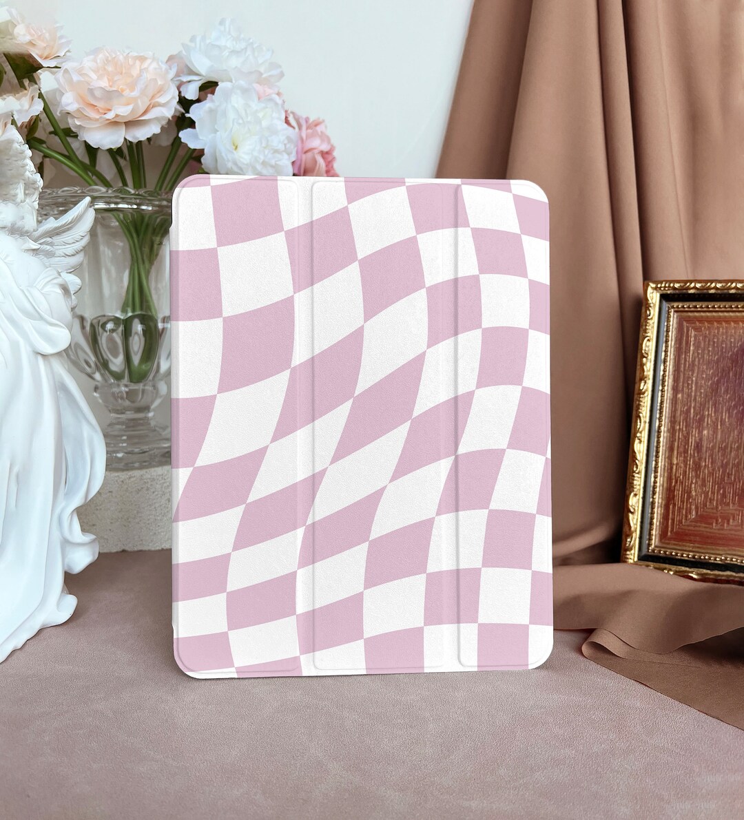 Pink and White Check Aesthetics iPad Case for iPad Air 5 iPad - Etsy