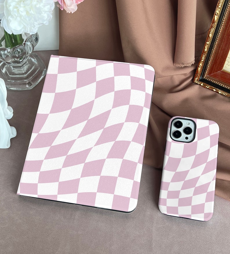 Pink and White Check Aesthetics iPad Case for iPad Air 5 iPad - Etsy