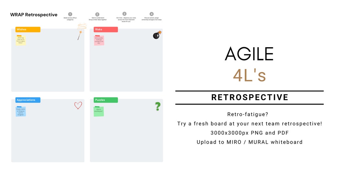 4ls Retrospective Board Template for Miro, Mural (digital Whiteboard ...
