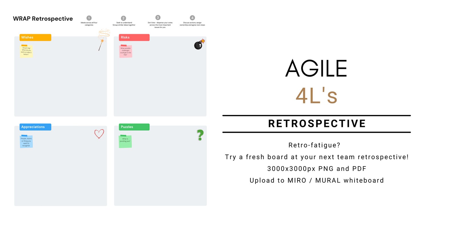 4ls Retrospective Board Template for Miro, Mural (digital Whiteboard ...