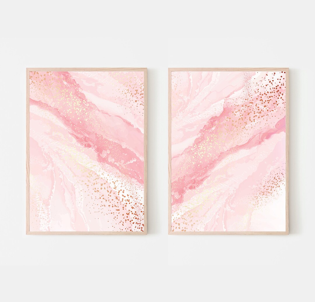 Abstract Pink Wall Art Set of 2, Blush Pink Decor, Modern Home Decor ...