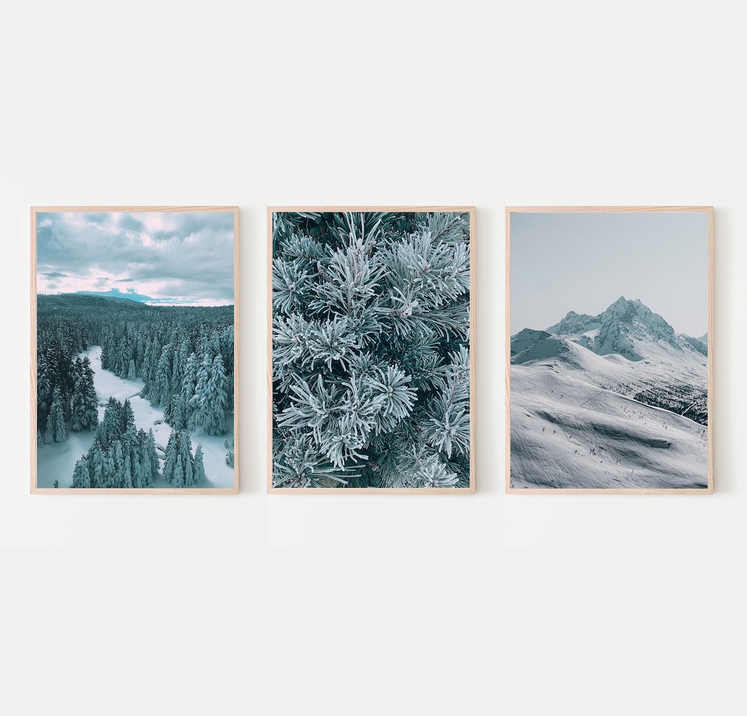 Snowy Mountain Art Set, Winter Landscape Prints, Nature Photo, Rustic ...