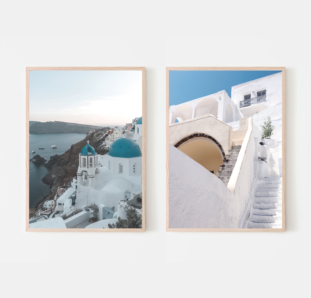 Santorini Wall Art Set of 2, Greek Island Prints, Coastal Greece Decor ...