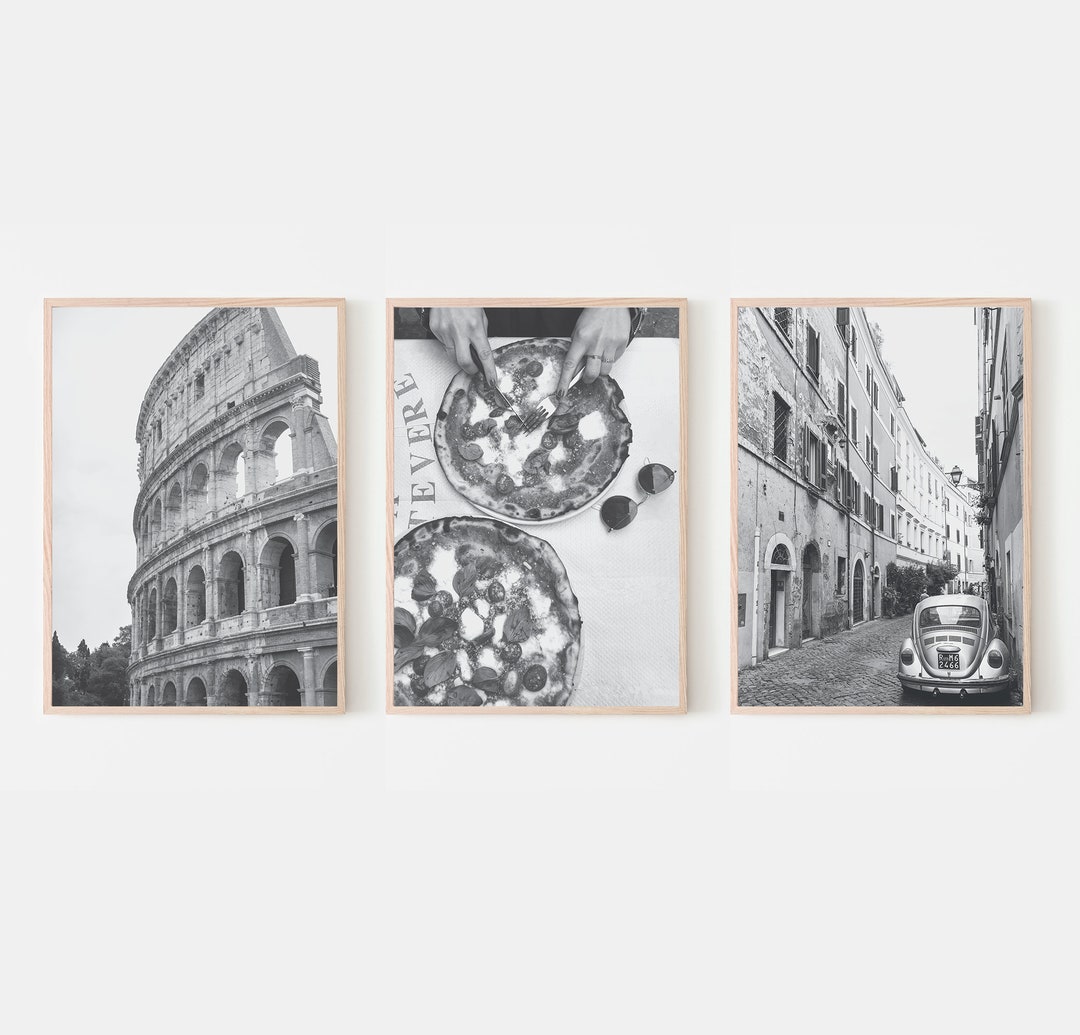Italian Adventure Wall Art Set of 3, Rome Colosseum, Pizza Bliss, Italy ...