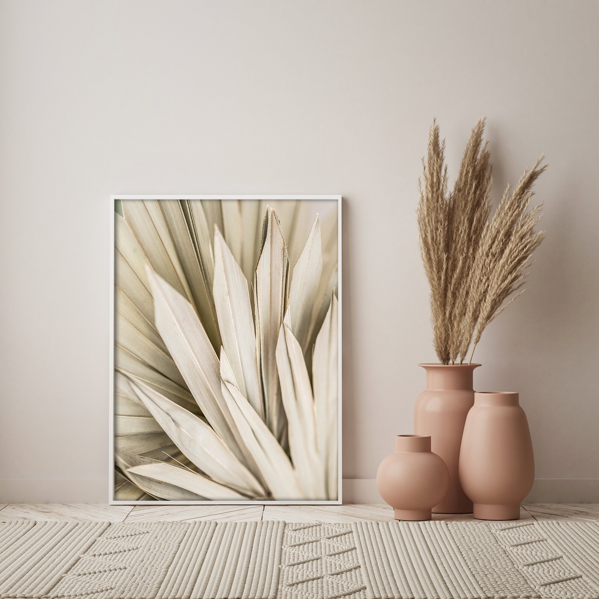 Neutral Palm Leaf Wall Art, Tropical Botanical Decor, Minimalist Home ...
