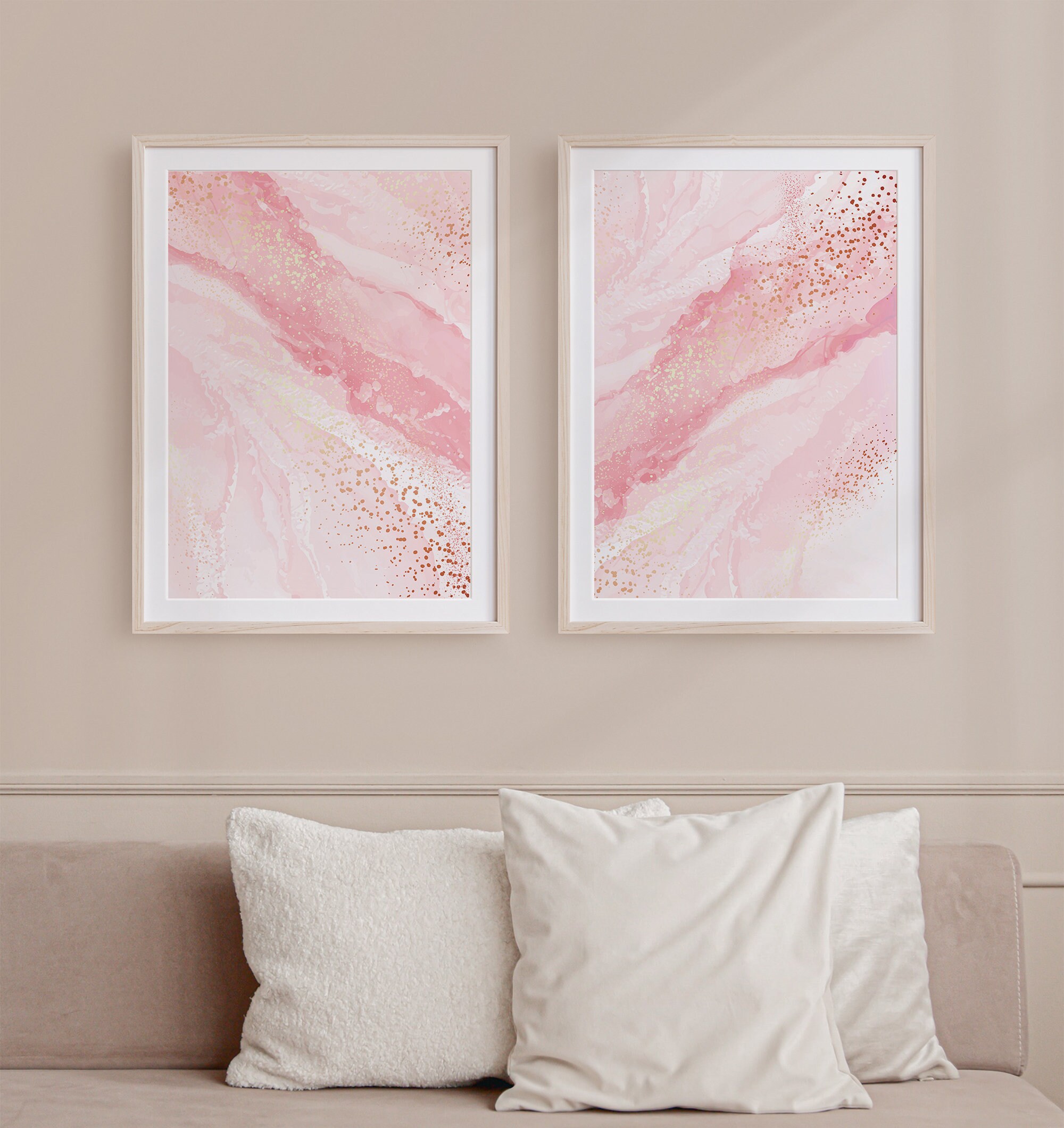 Abstract Pink Wall Art Set of 2, Blush Pink Decor, Modern Home Decor ...