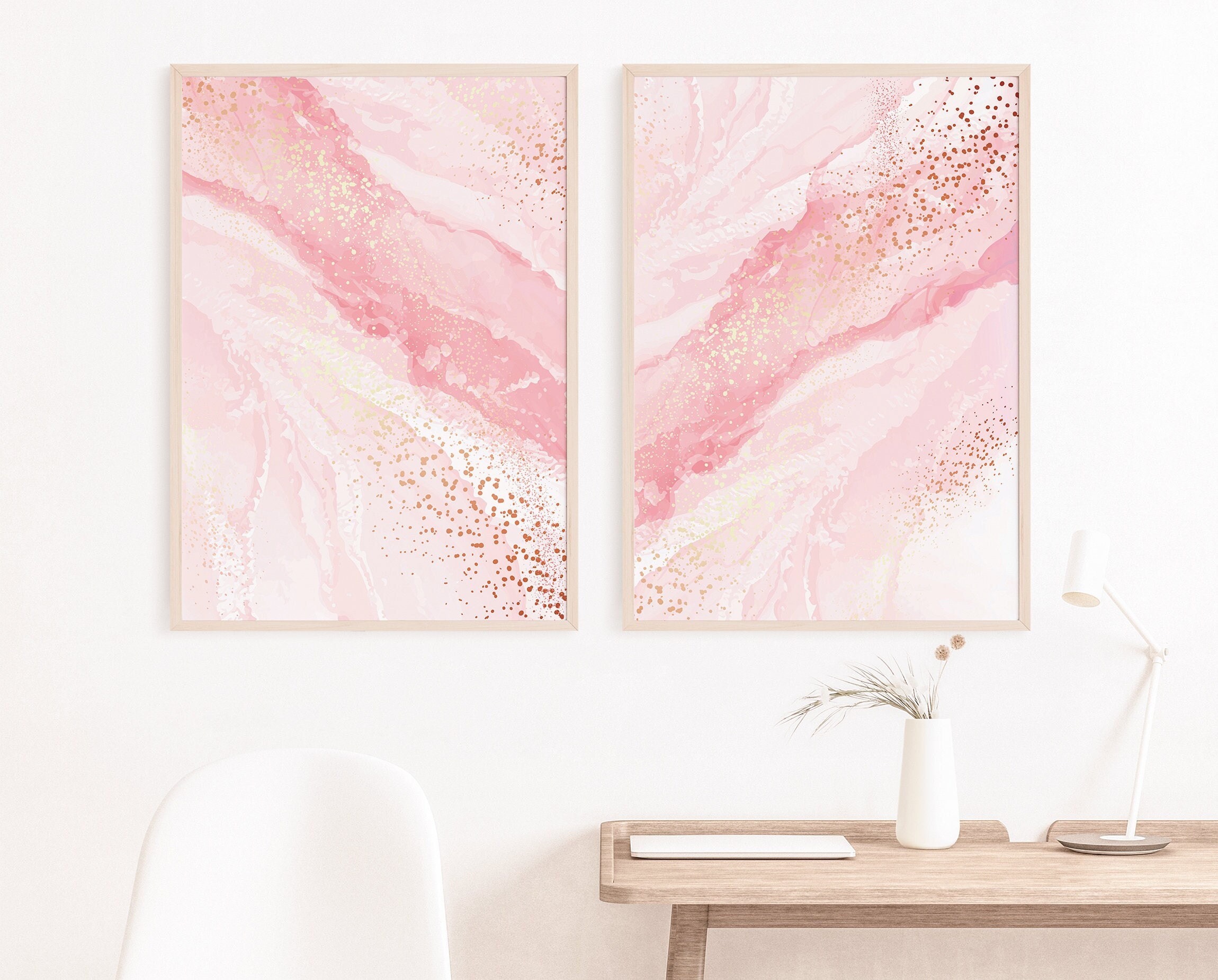 Abstract Pink Wall Art Set of 2, Blush Pink Decor, Modern Home Decor ...