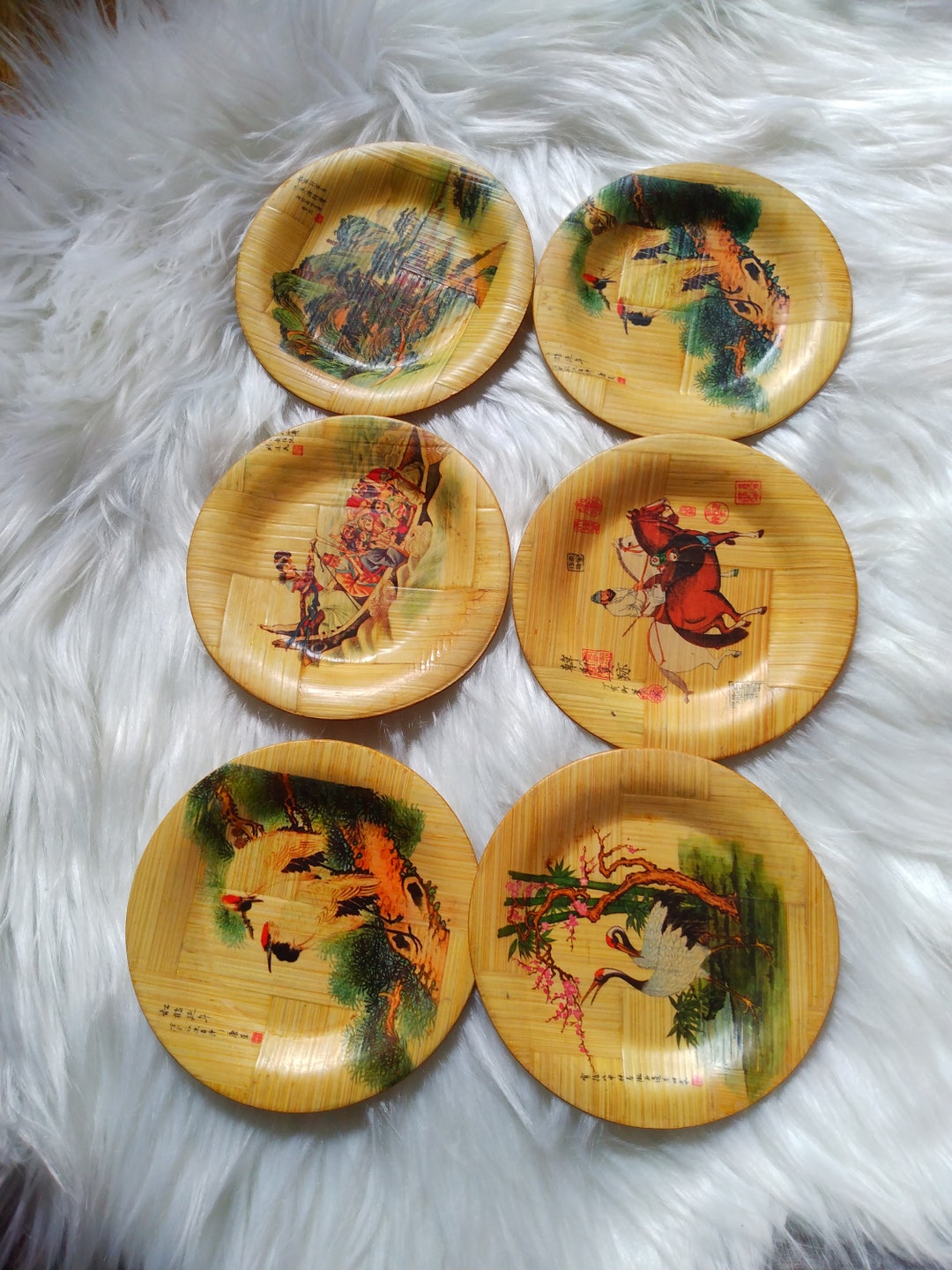 Bamboo Coasters Vintage Set of 6 1960's Woven Bamboo Chinese Coasters ...