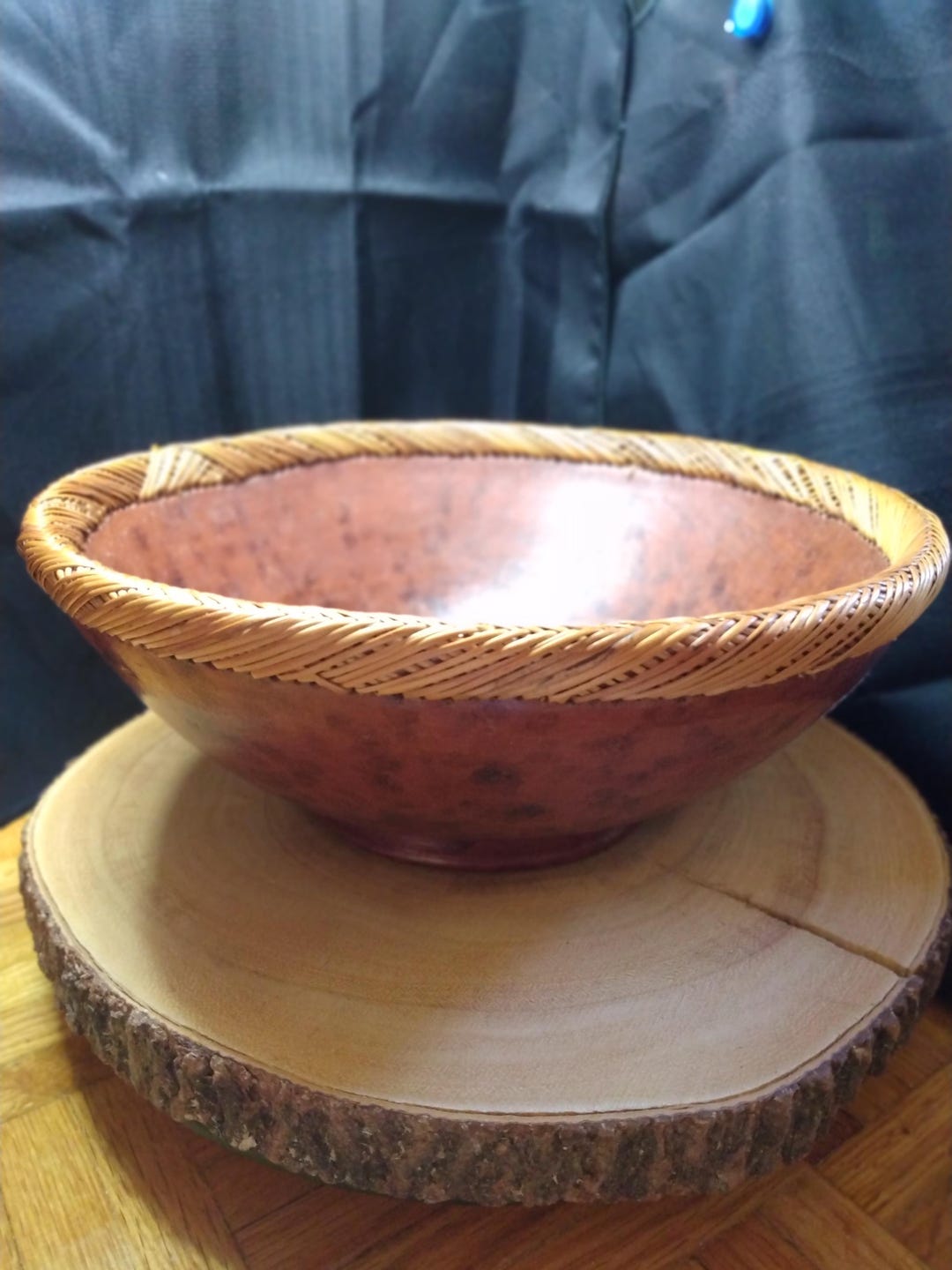 Leather Wrapped Wicker Weaved Large Vintage Bowl Centerpiece Bowl ...