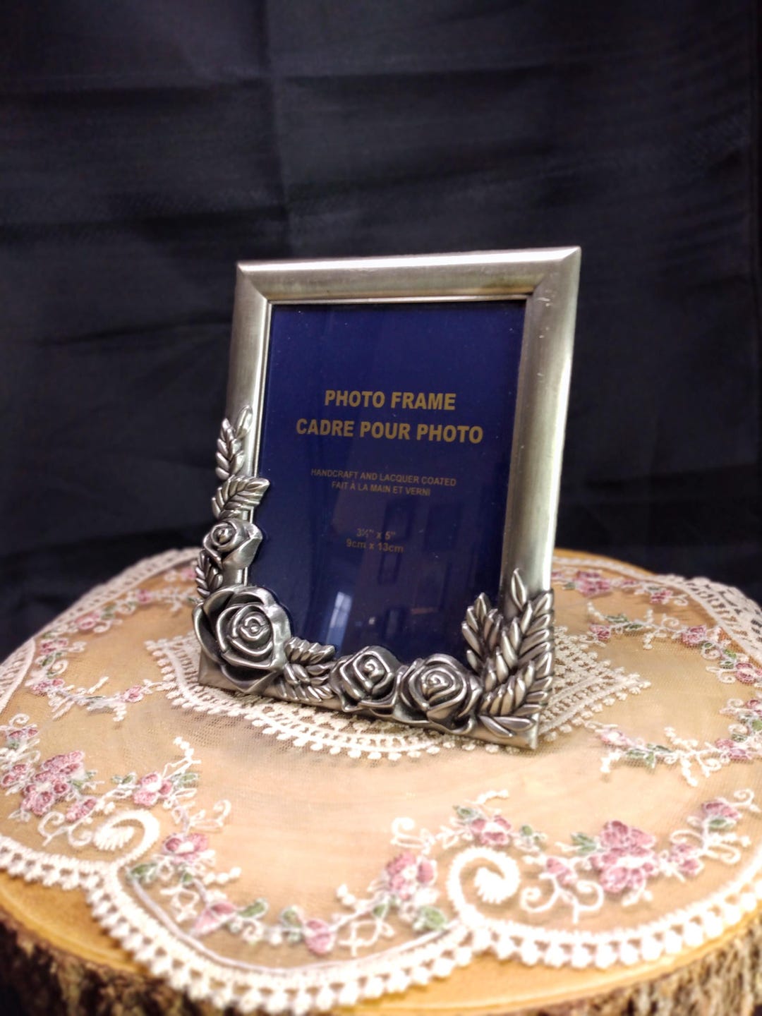 Pewter Frames Vintage 3.5x5 Pewter 3 Dimensional Rose Bush Picture ...