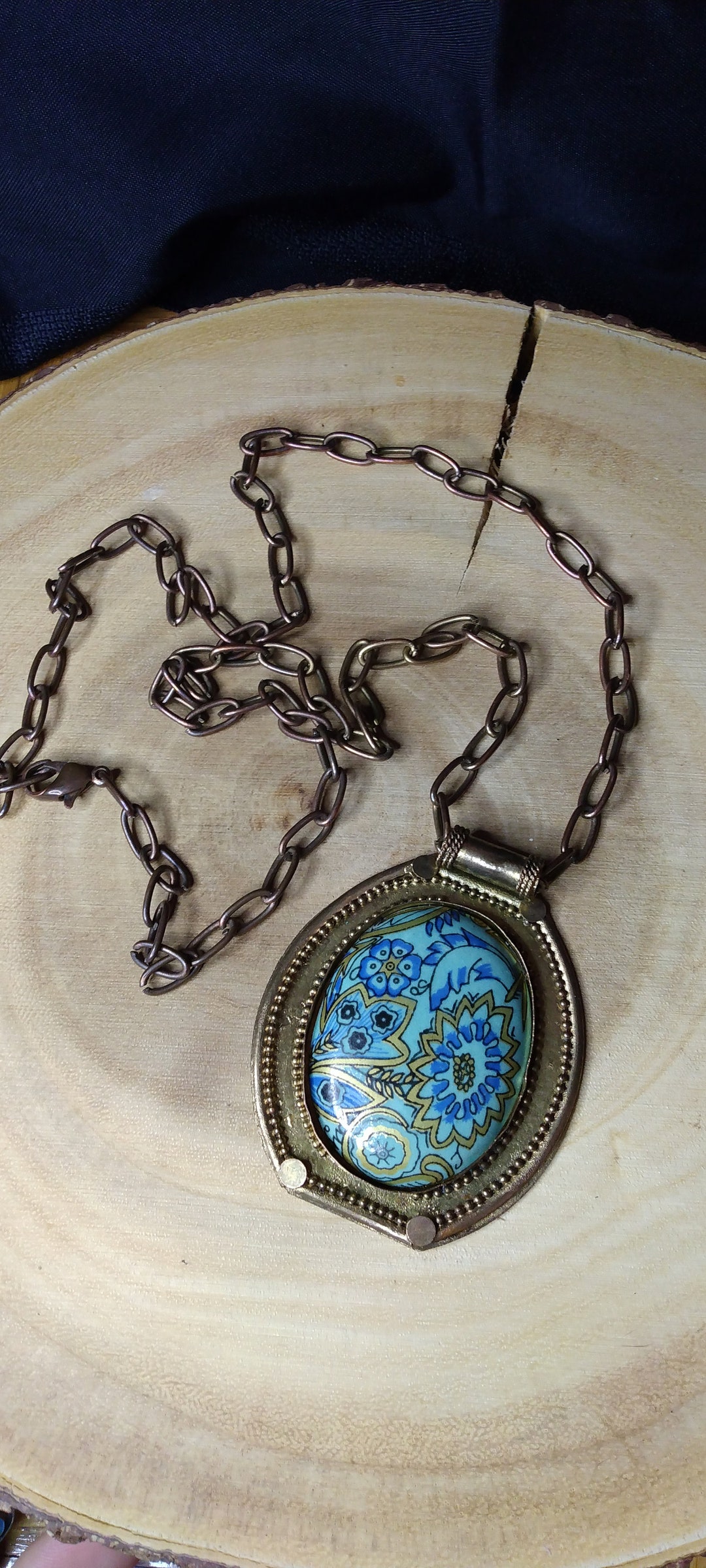 Victorian Long Chain Pendent Necklace Vintage Large Brass Chain Links ...