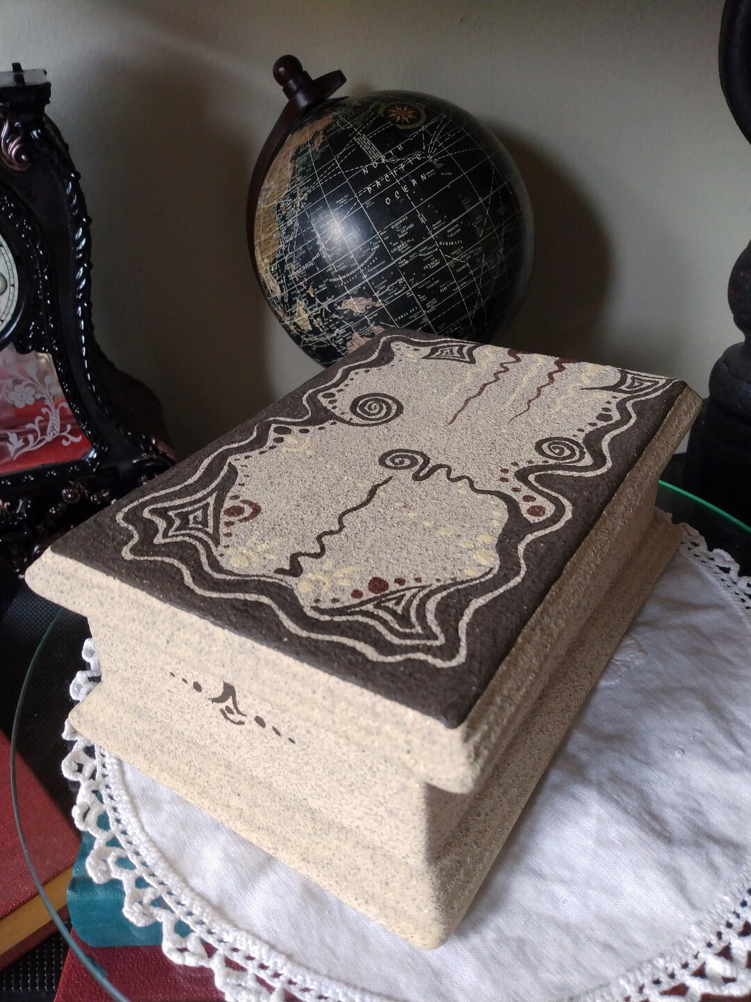 Stone Box Vintage Sand Glazed Ceramic Trinket Box Momento Box Memorial ...