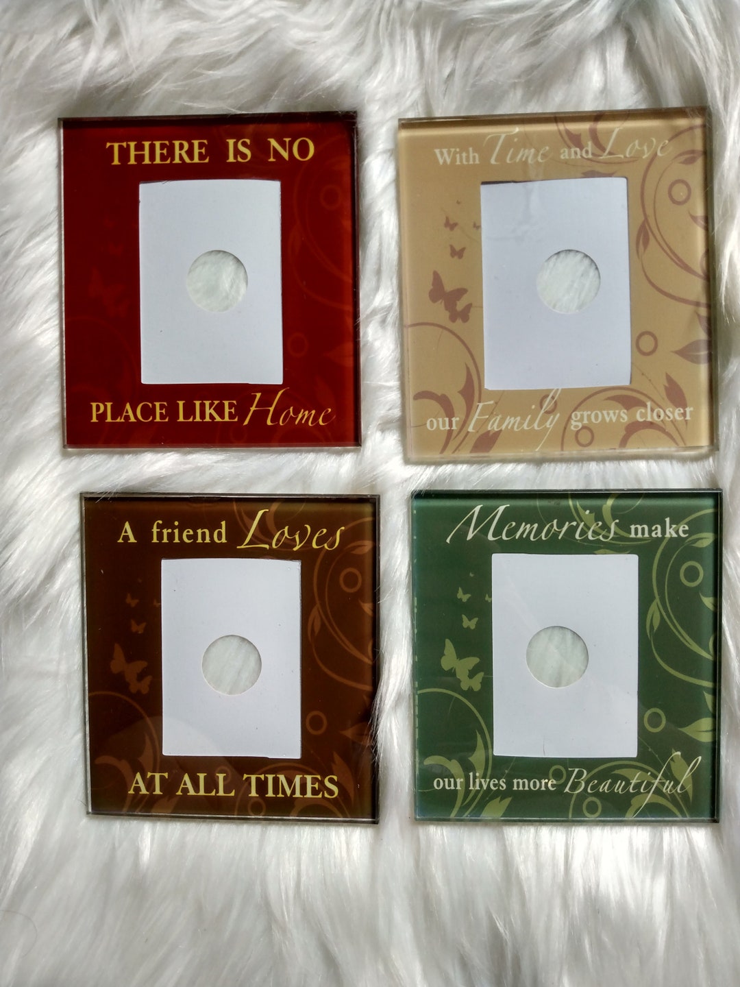 Picture Frame Coasters Vintage Set of 4 Glass Photo Frame Coasters With ...