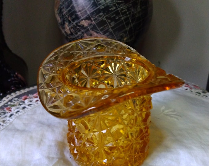 Vintage 1960's Fenton Amber Glass Top Hat Tooth Pick Holder Daisy and ...
