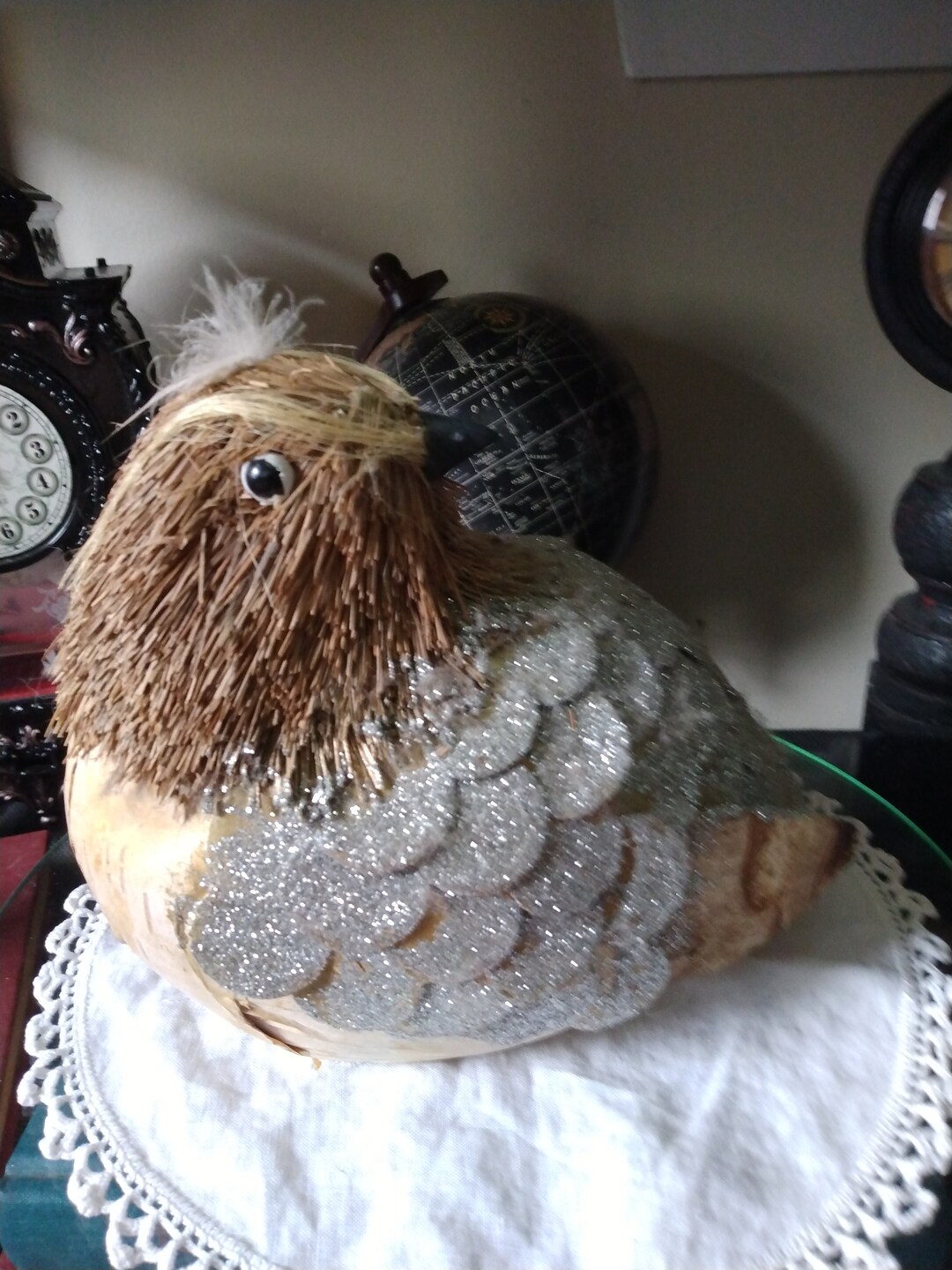 Vintage Natural Sisal and Pinecone Quail Bird Figure Home Decor Bird ...