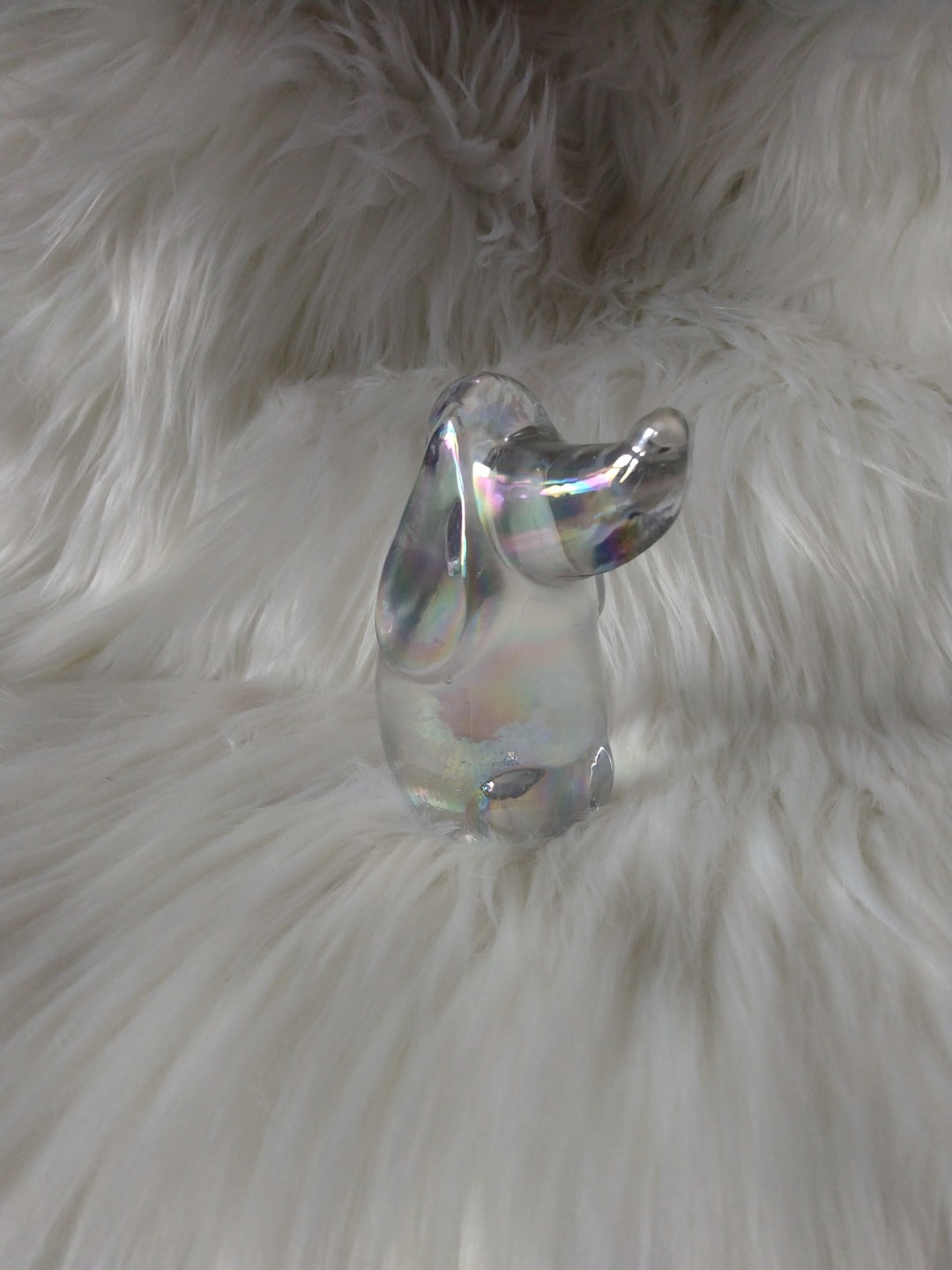 Art Glass Dog Statue Vintage Hand Blown Glass Iridescent Hound Dog ...