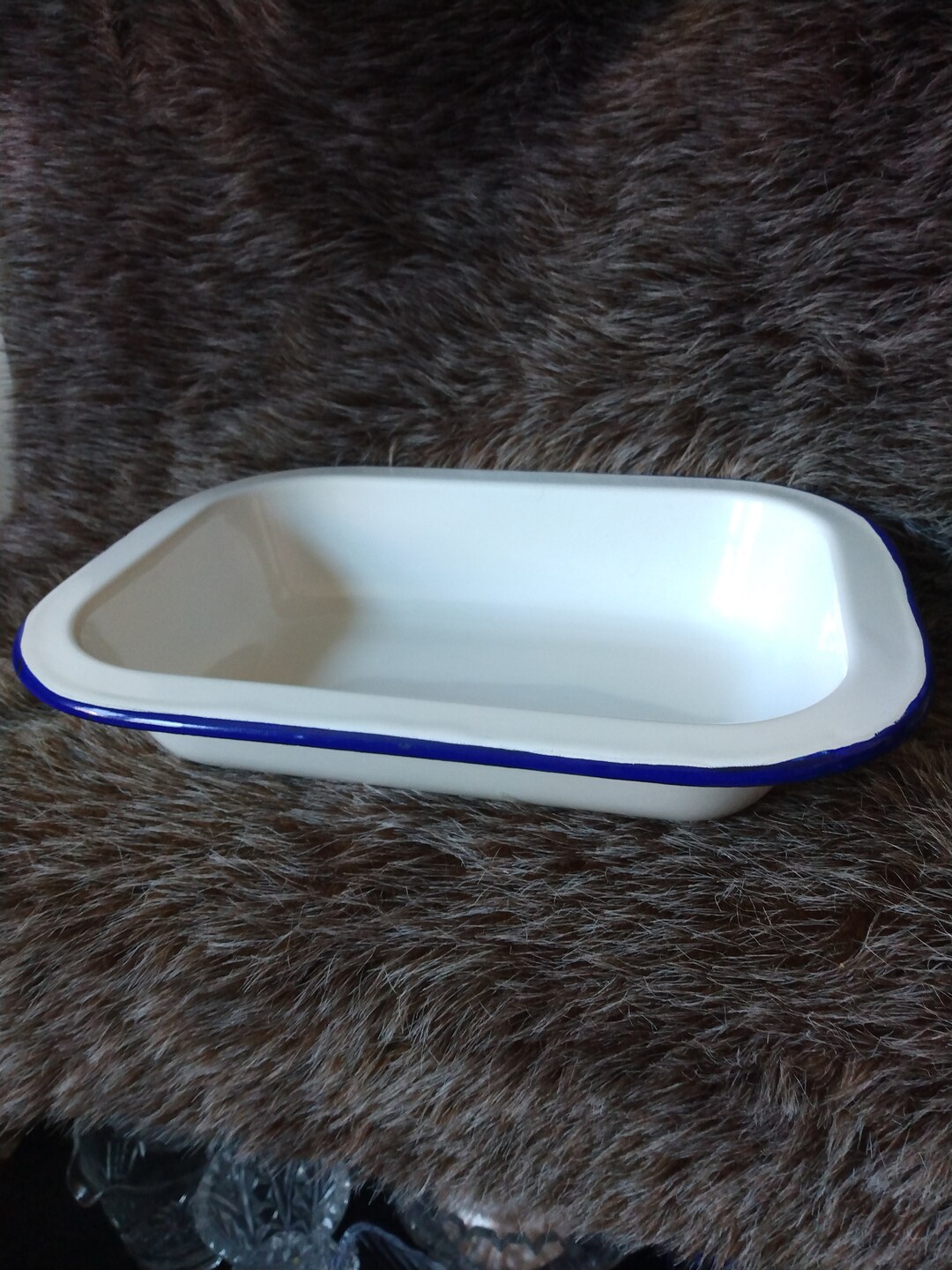 Enamel Pan Vintage Bumper Harvest Enamelware Rectangle Dish White and ...