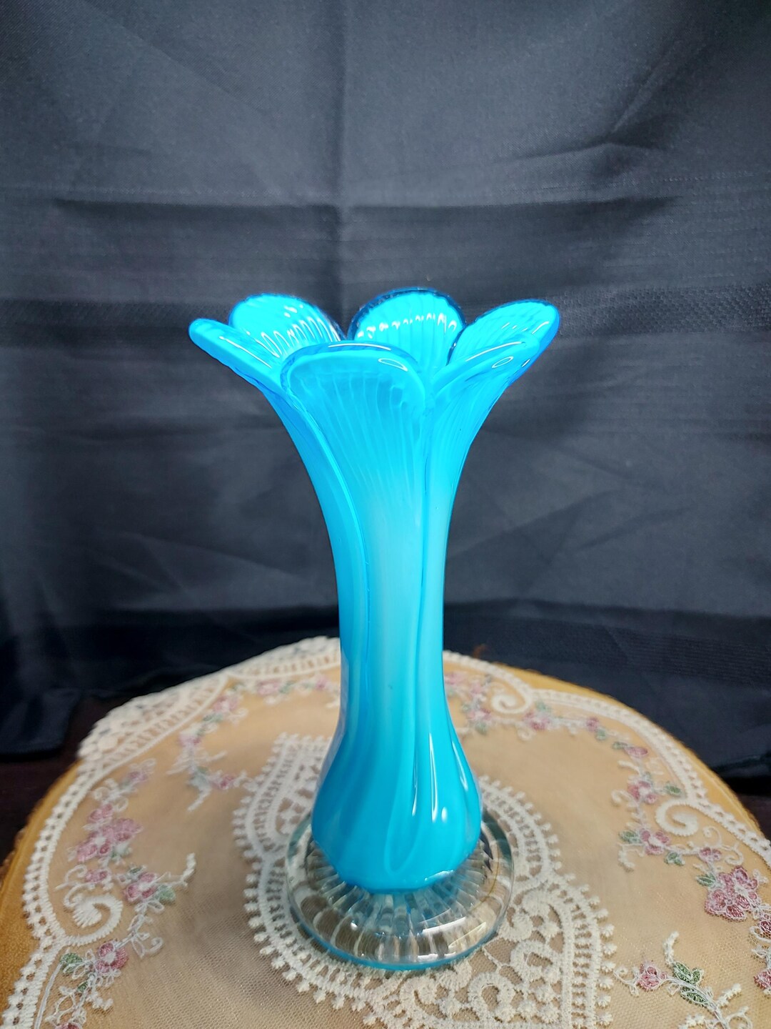 Turquoise Blue Cased Glass Stemmed Bud Vase Flower Vase Handblown Art ...