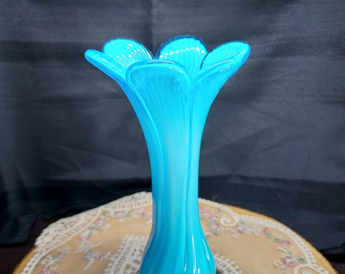 Turquoise Blue Cased Glass Stemmed Bud Vase Flower Vase Handblown Art ...