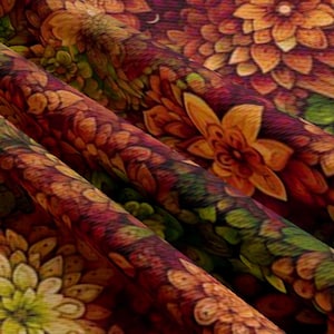 Autumn Floral Gold Rust Green Multicolor Combed Cotton Digital Print ...