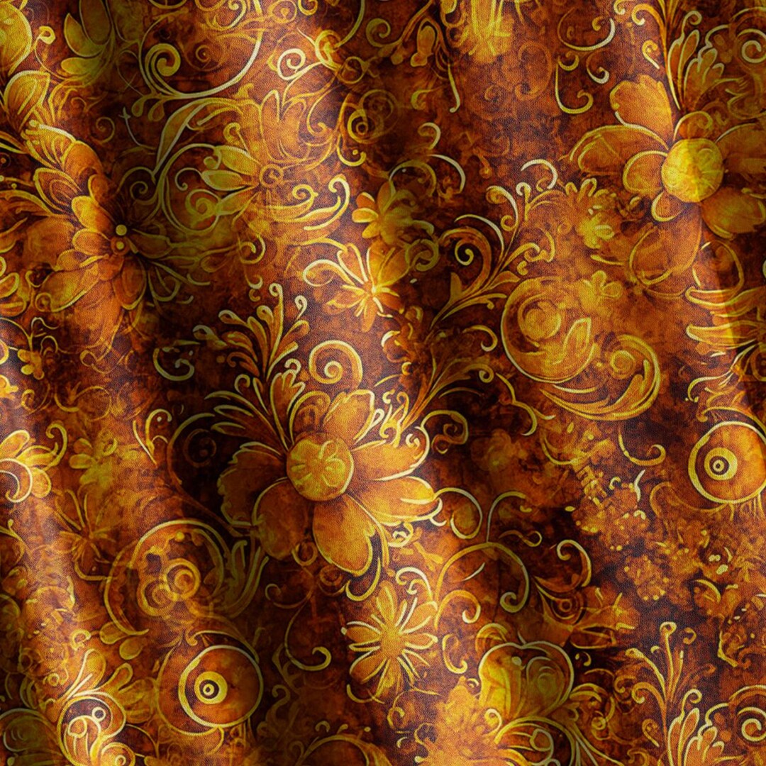 Autumn Fall Floral Cotton Fabric Brown Tonal Golden Fabric Half Yard ...