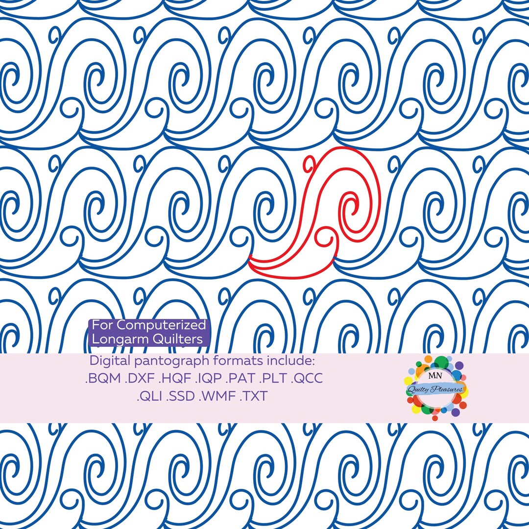 Rolling Wave Edge to Edge Pantograph Quilting Pattern Continuous Line ...