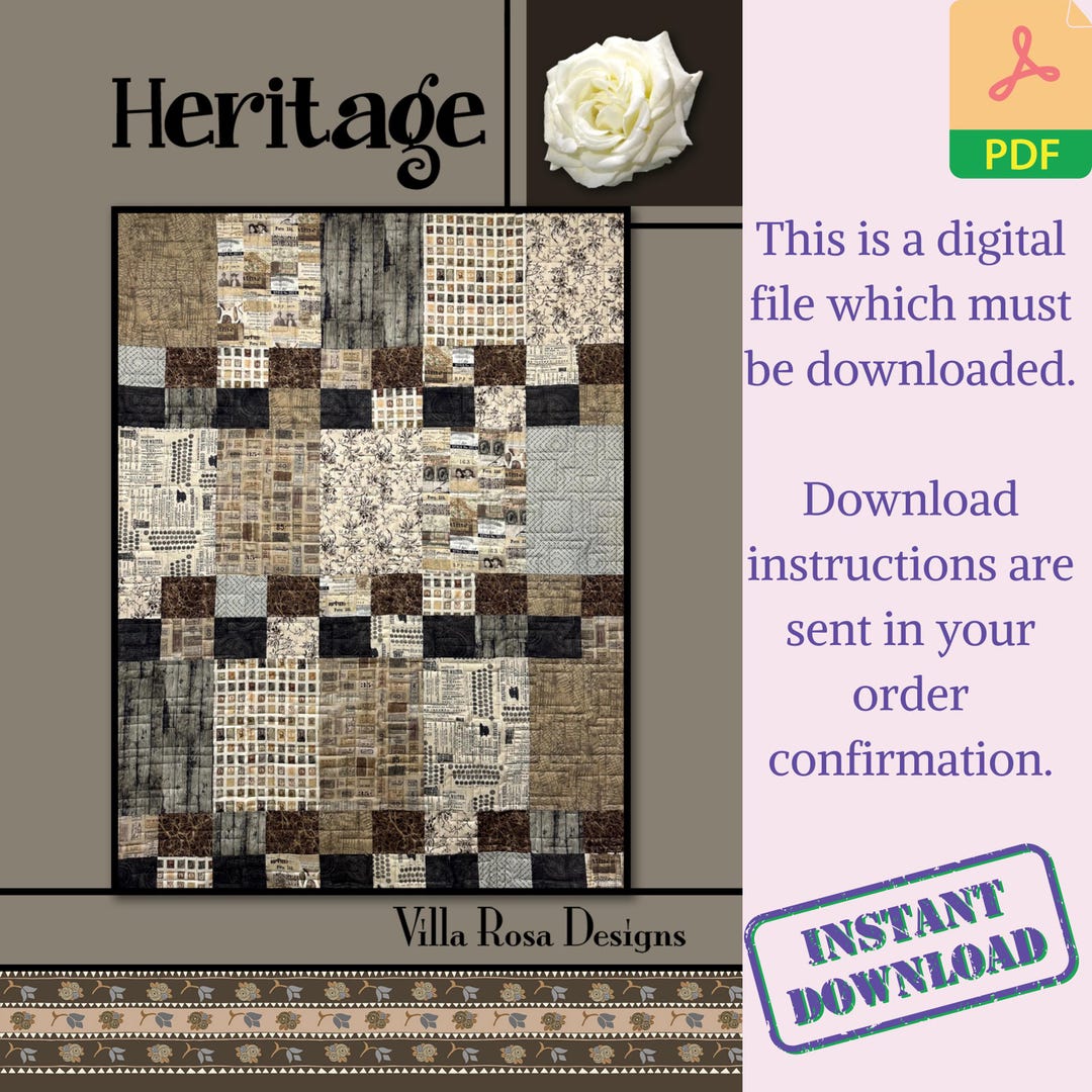 Heritage Digital Quilt Pattern 10 Fat Quarter Wall Hanging 45 X 59 ...