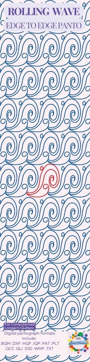Rolling Wave Edge to Edge Pantograph Quilting Pattern Continuous Line ...