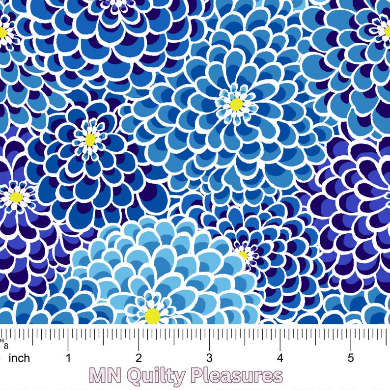 Blue Floral Packed Dahlia Ball Cotton Quilting Fabric by HALF Yard Blue ...