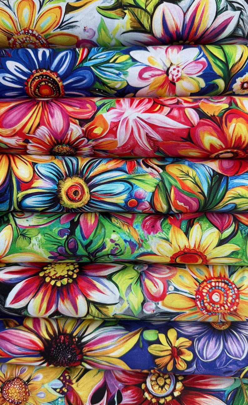 Wide Quilting Cotton Fabric Yardage Turquoise Background Floral Print ...