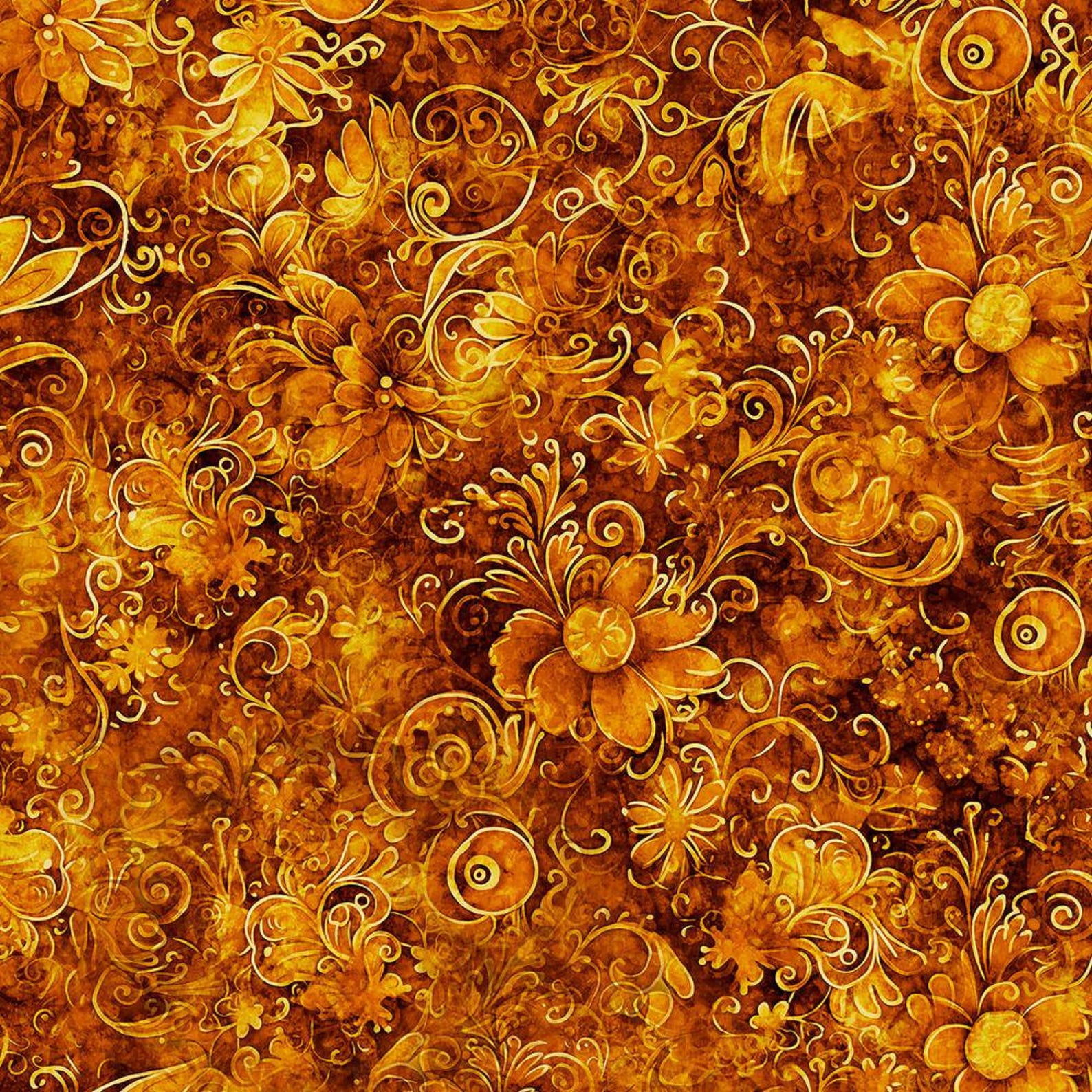 Autumn Fall Floral Cotton Fabric Brown Tonal Golden Fabric Half Yard ...